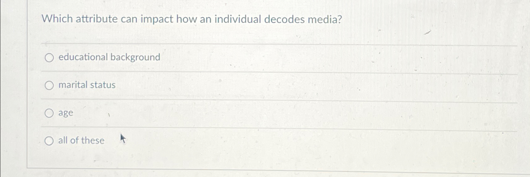 Solved Which attribute can impact how an individual decodes | Chegg.com