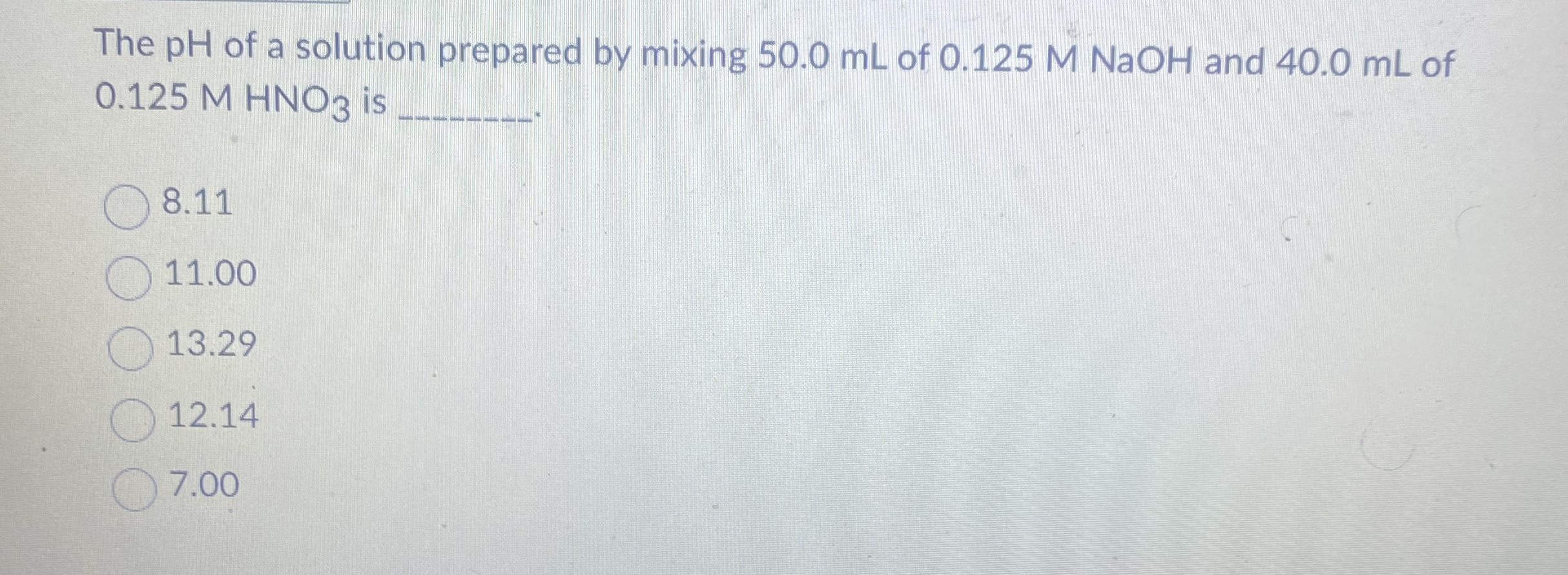 Solved The pH of a solution prepared by mixing 50.0 ﻿mL of | Chegg.com