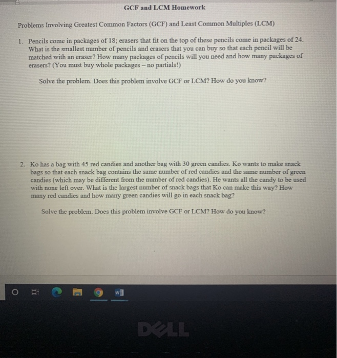 Solved GCF and LCM Homework Problems Involving Greatest | Chegg.com