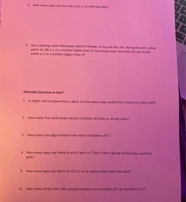 Solved Additive Counting Principle (or Rule of Sum): If one | Chegg.com