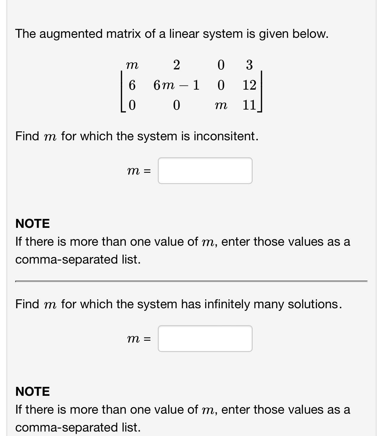 Solved The augmented matrix of a linear system is given | Chegg.com