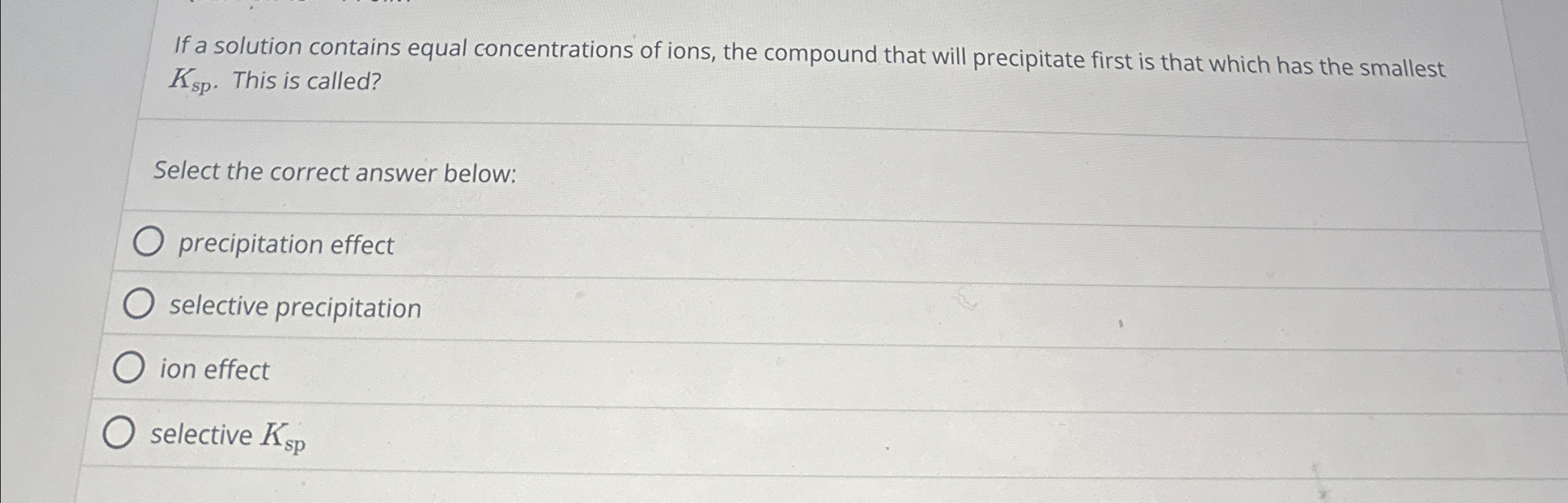 Solved If a solution contains equal concentrations of ions, | Chegg.com