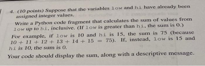 Solved 4. (10 points) Suppose that the variables 10w and hi | Chegg.com