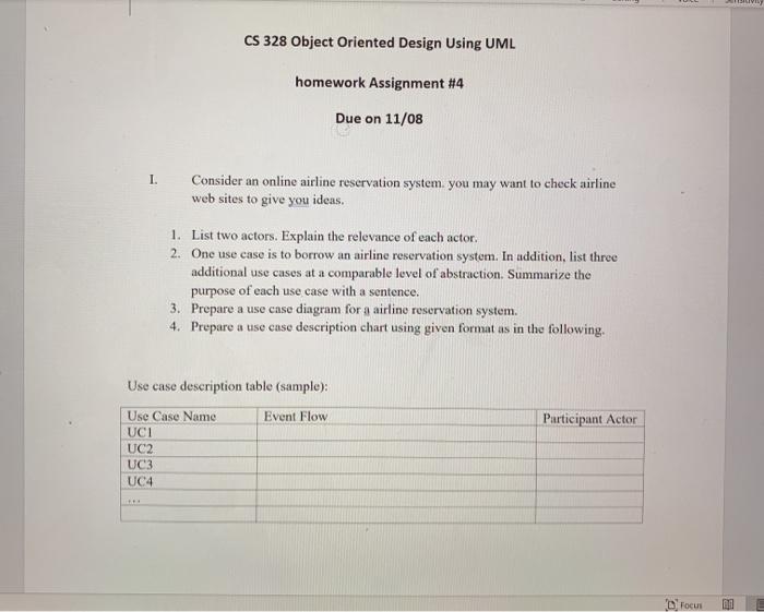 Solved Cs 328 Object Oriented Design Using Uml Homework 8000
