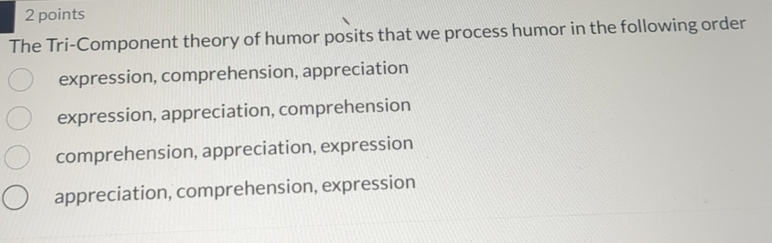 Solved 2 ﻿pointsThe Tri-Component theory of humor posits | Chegg.com