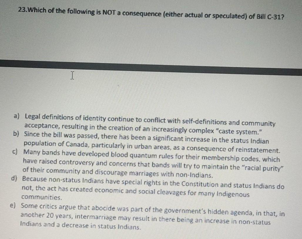 Solved 23. Which of the following is NOT a consequence | Chegg.com