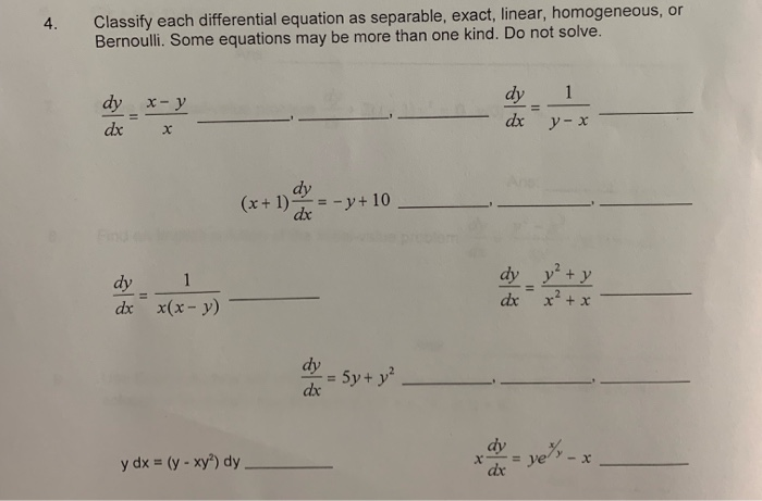 Solved Classify each differential equation as separable, | Chegg.com