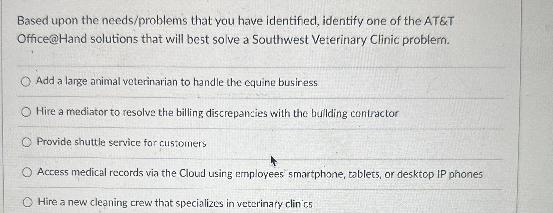 Solved Based upon the needs/problems that you have | Chegg.com