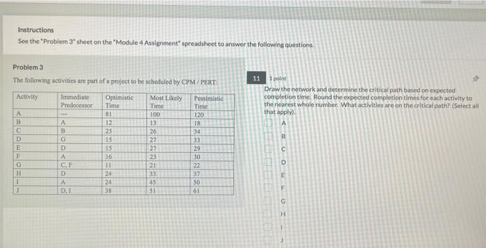 Instructions See the "Problem 3" sheet on the "Module | Chegg.com