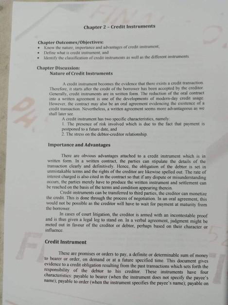 Solved Chapter 2 - Credit Instruments . Chapter | Chegg.com