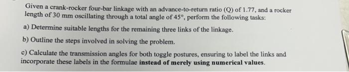 Given a crank-rocker four-bar linkage with an | Chegg.com