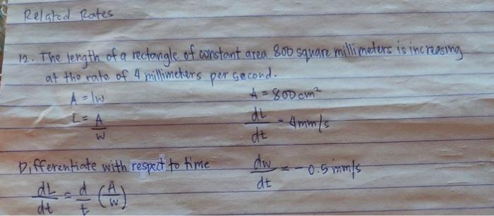 Solved 12. The length of a rectangle of constant area 800 | Chegg.com