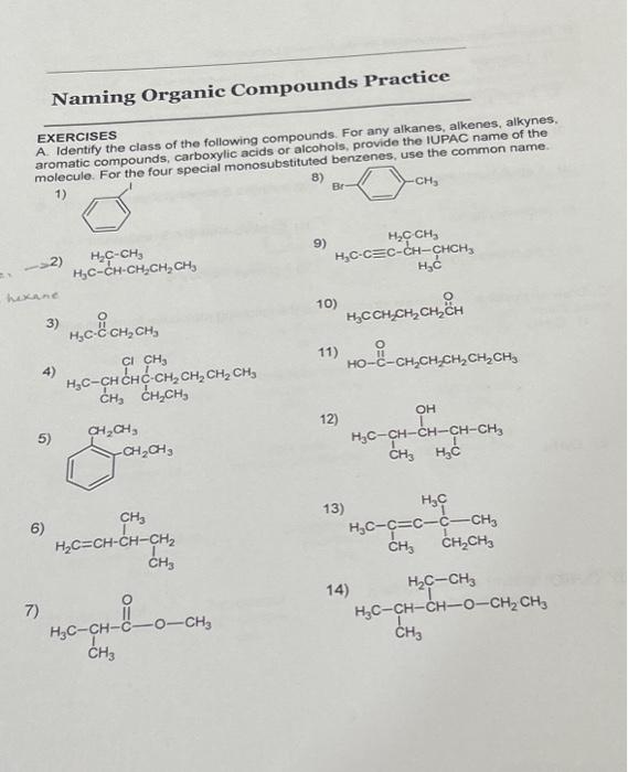 Solved Naming Organic Compounds Practice EXERCISES A. | Chegg.com