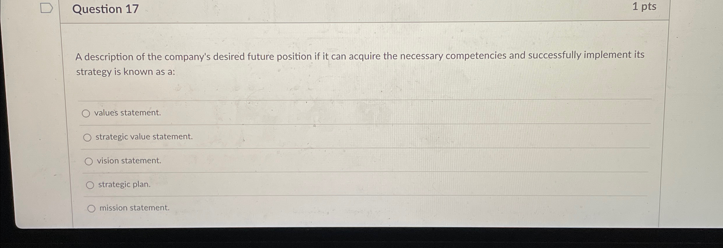Solved Question 171 ﻿ptsA description of the company's | Chegg.com