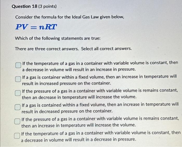 Solved Consider the formula for the Ideal Gas Law given | Chegg.com
