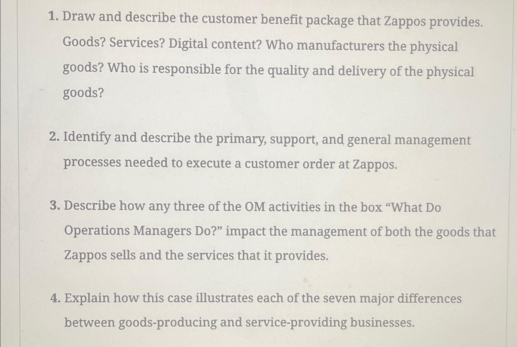 Solved Draw and describe the customer benefit package that | Chegg.com