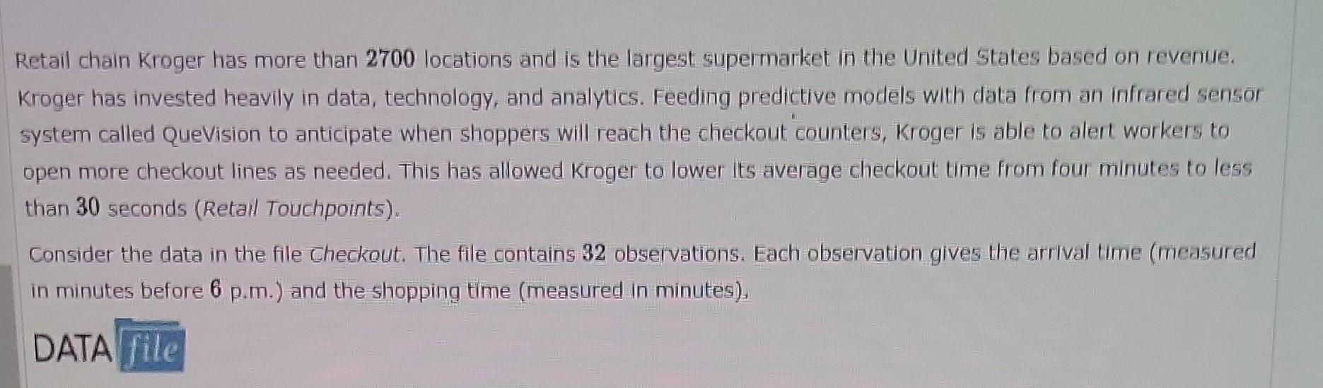 Solved Retail chain Kroger has more than 2700 locations and | Chegg.com