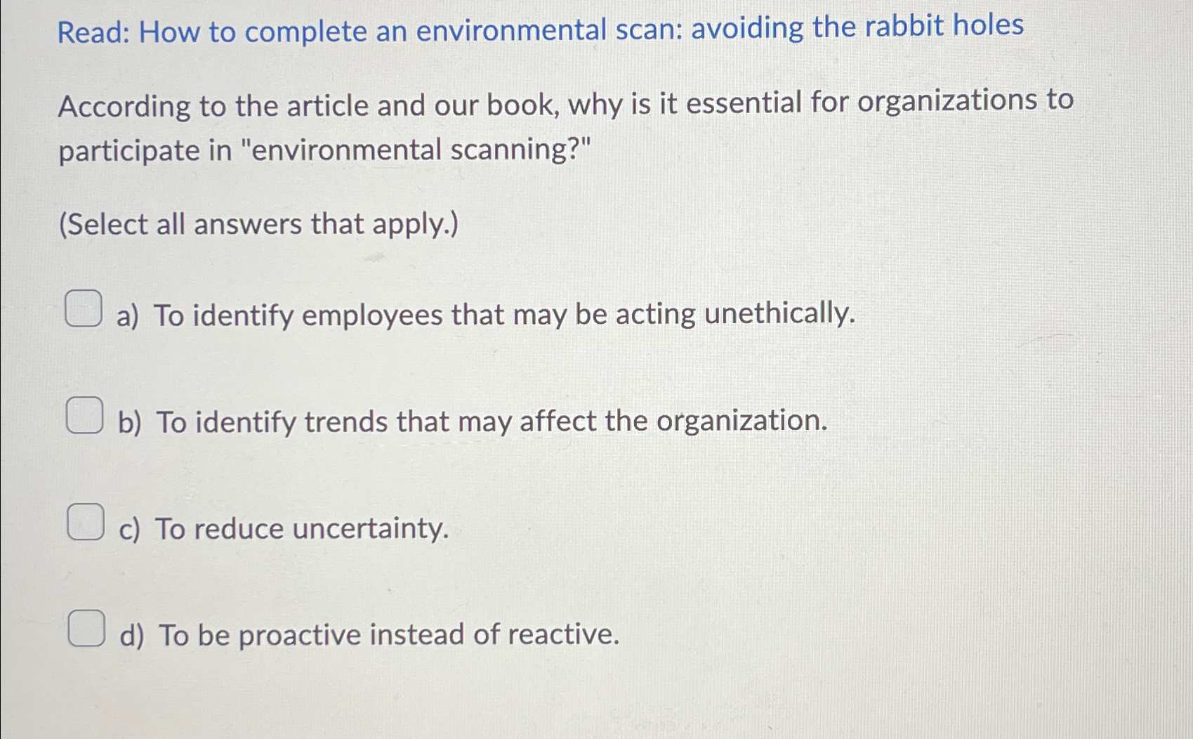 Solved Read: How to complete an environmental scan: avoiding | Chegg.com