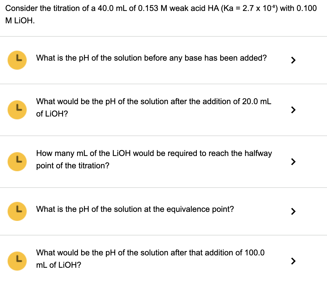 Solved Consider the titration of a 40.0mL ﻿of 0.153M ﻿weak | Chegg.com