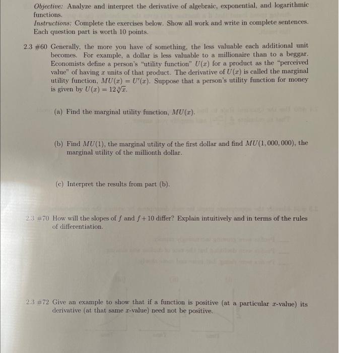 Solved Objective Analyze And Interpret The Derivative Of