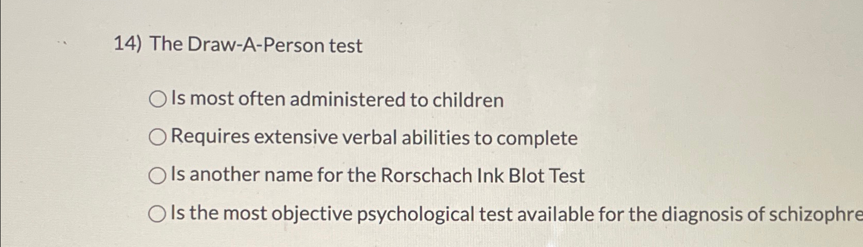 Solved The Draw-A-Person testIs most often administered to | Chegg.com