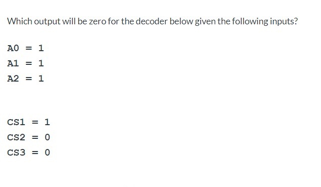 Solved Which output will be zero for the decoder below given | Chegg.com