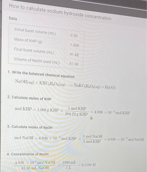 Solved Initial volume of buret (mL) 0.80 Mass of KHP (9) | Chegg.com