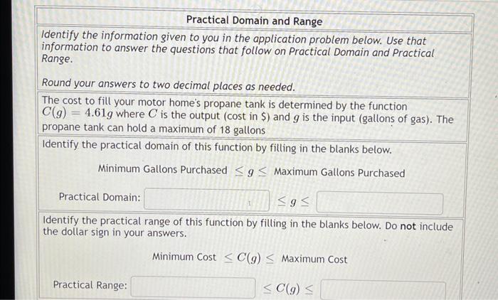 Solved Practical Domain and Range Identify the information | Chegg.com