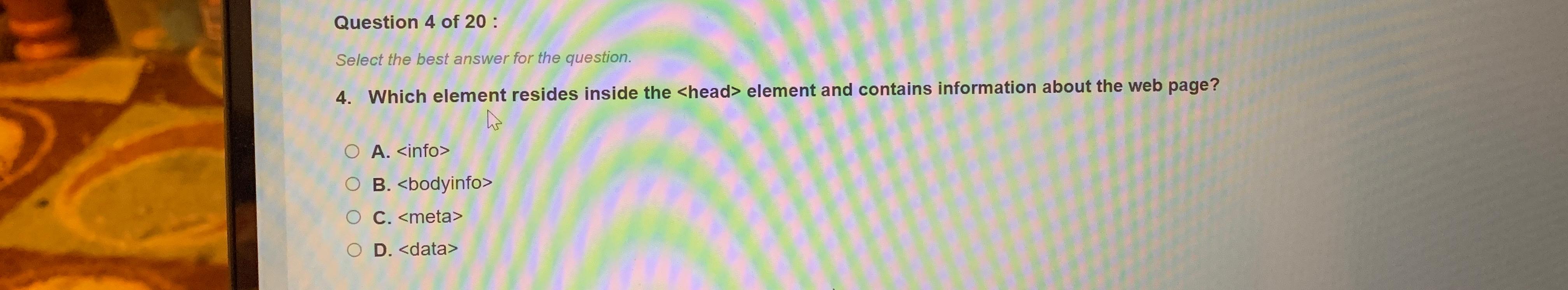 Solved Question 4 ﻿of 20 ﻿:Select the best answer for the | Chegg.com