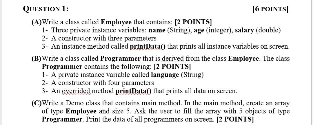 Solved QUESTION 1: [6 POINTS] (A)Write a class called | Chegg.com
