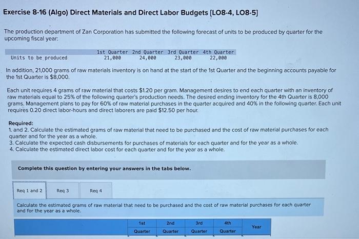 Solved Exercise 8-16 (Algo) Direct Materials and Direct | Chegg.com