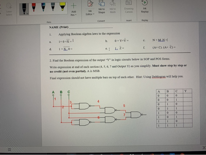 Solved + Lasso Select Ink to Shape Ink to Math Add Pen Ink | Chegg.com