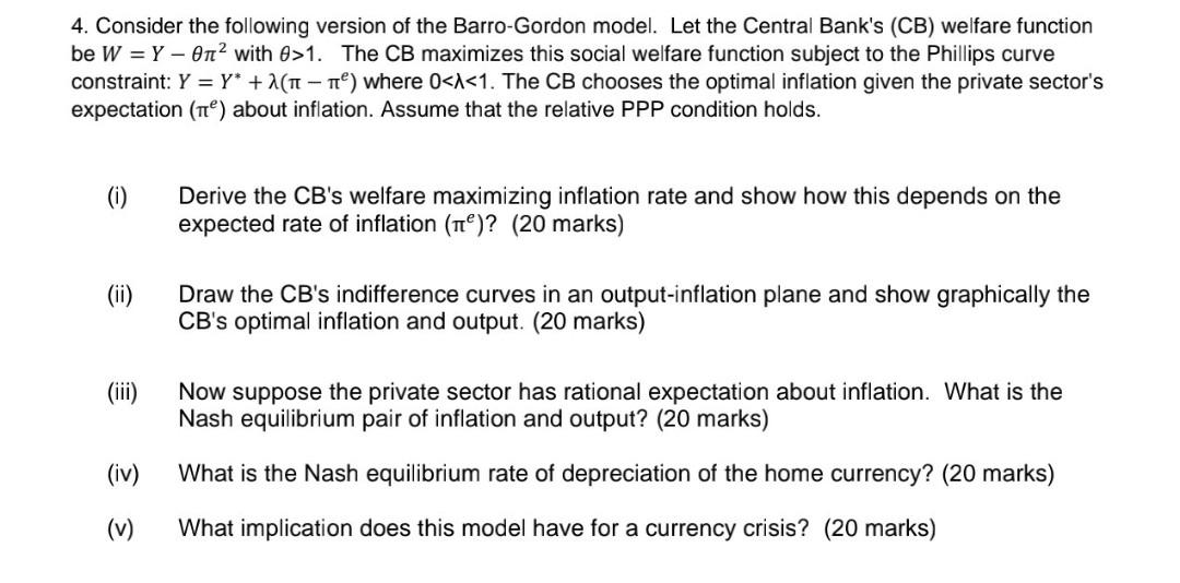 4. Consider the following version of the Barro-Gordon | Chegg.com