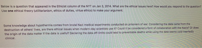 Solved Some knowledge about hypothermia comes from brutal | Chegg.com