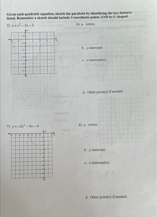 Solved Given each quadratic equation, sketch the parabola by | Chegg.com