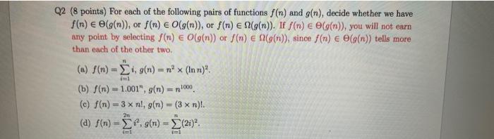 Solved Q2 (8 points) For each of the following pairs of | Chegg.com