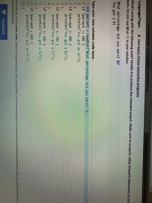 Solved percentage Grade - Solve a Problem - CodeStepByStep | Chegg.com
