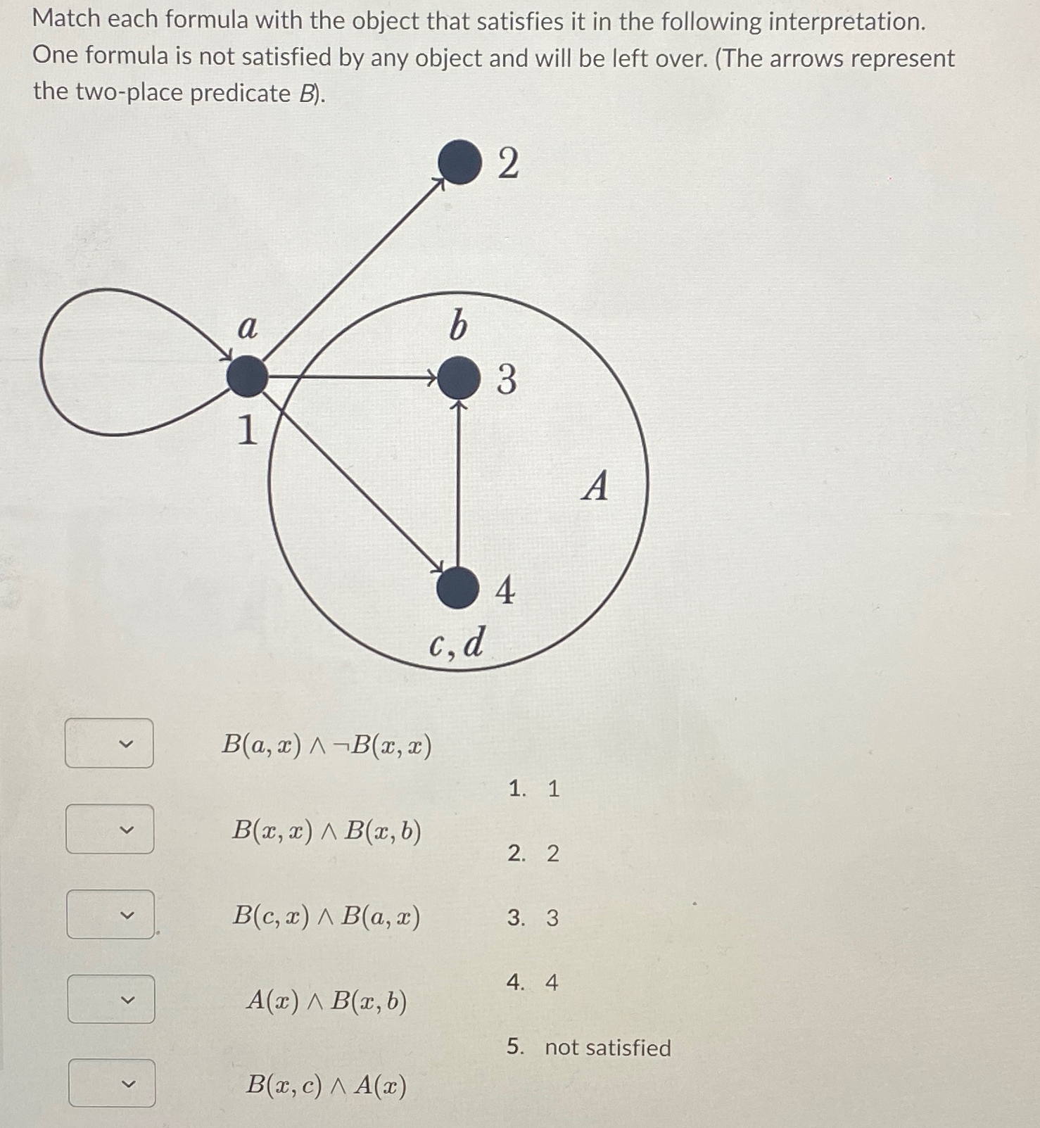 Solved Match each formula with the object that satisfies it | Chegg.com
