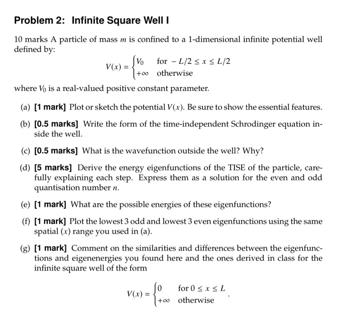 Solved Problem 2 Infinite Square Well I 10 Marks A Particle