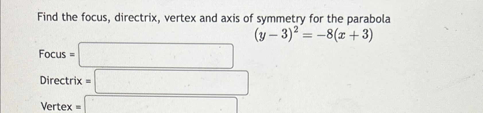 Solved Find the focus, directrix, vertex and axis of | Chegg.com