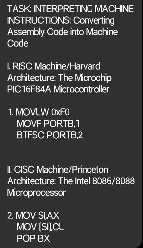 TASK: INTERPRETING MACHINE INSTRUCTIONS: Converting | Chegg.com