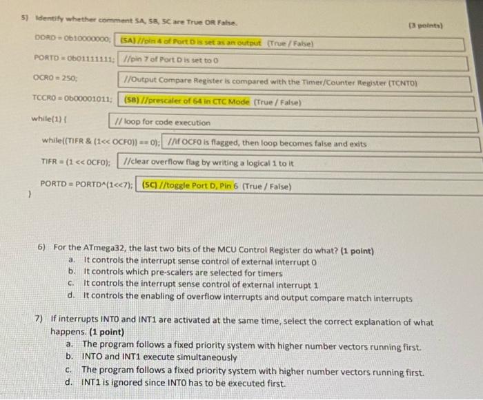 6) For the ATmega32, the last two bits of the MCU | Chegg.com