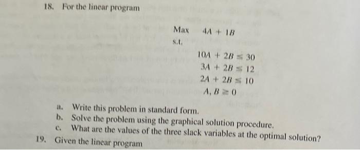 Solved 18. For the linear program Max s.t. | Chegg.com