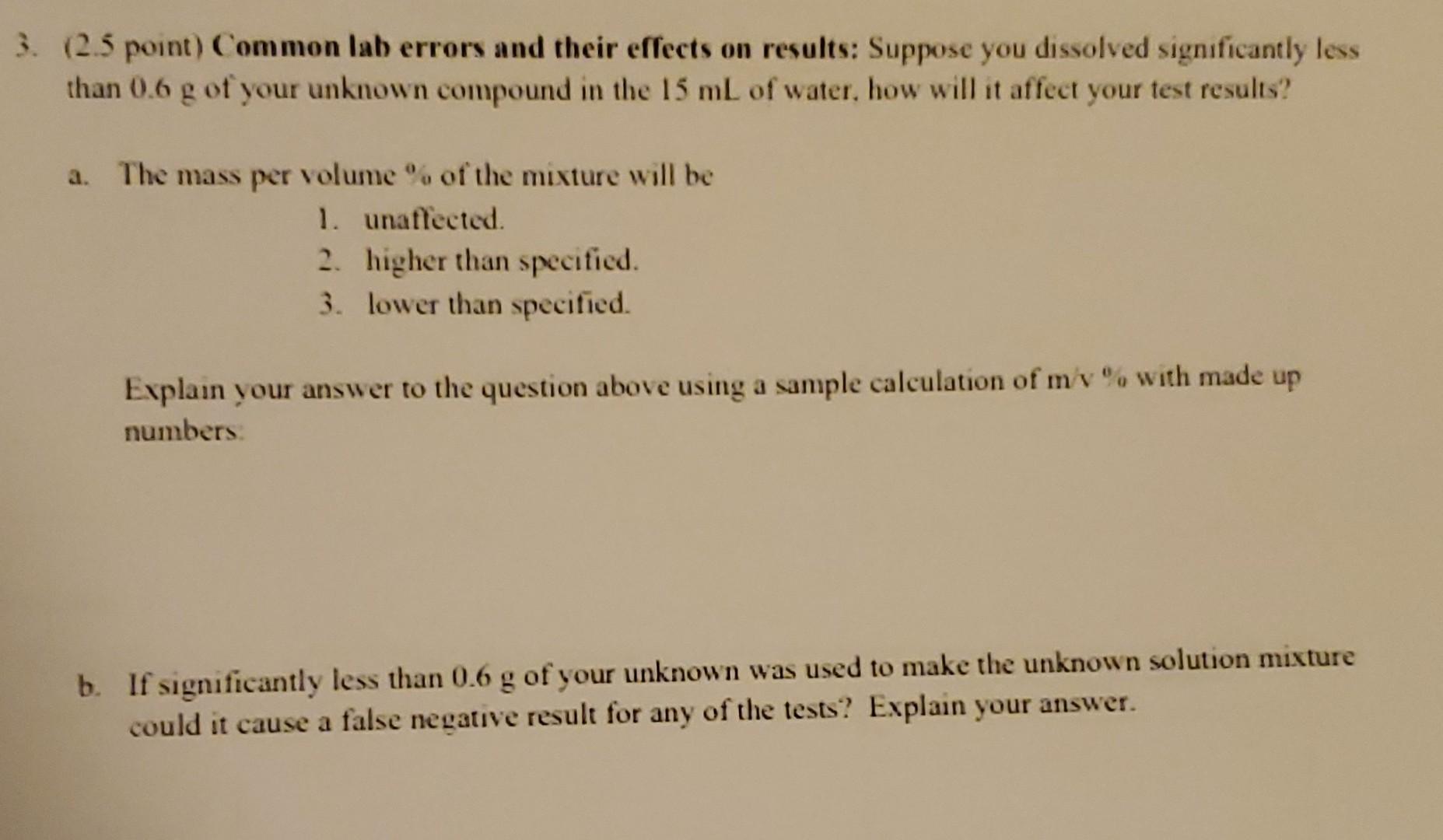 Solved (2.5 point) Common lab errors and their effects on | Chegg.com