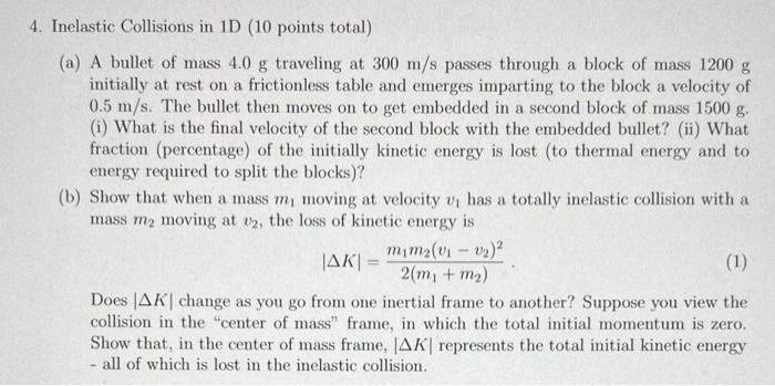 Solved 4. Inelastic Collisions in 1D (10 points total) a (a) | Chegg.com