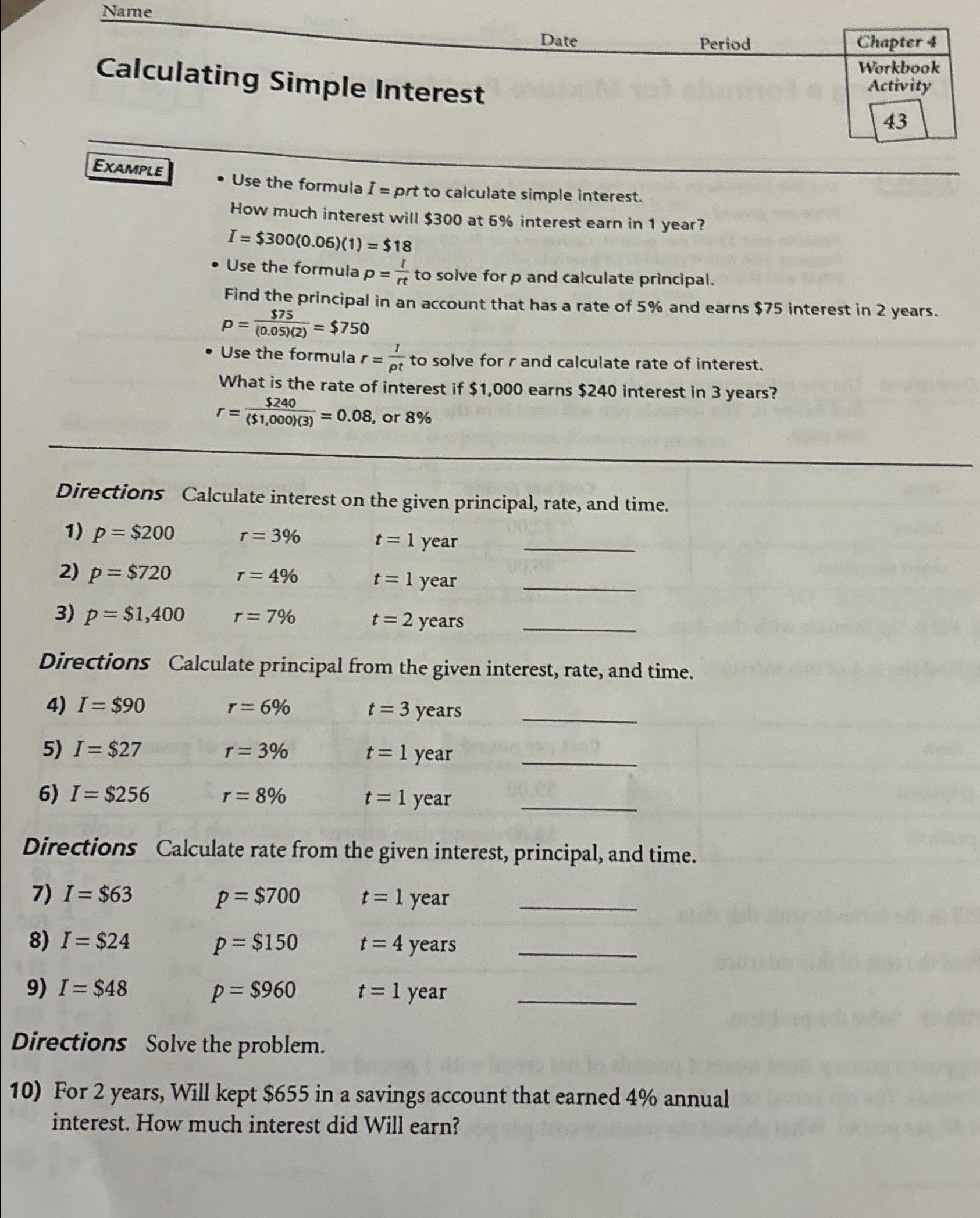 Solved NameDatePeriodChapter 4Calculating Simple | Chegg.com