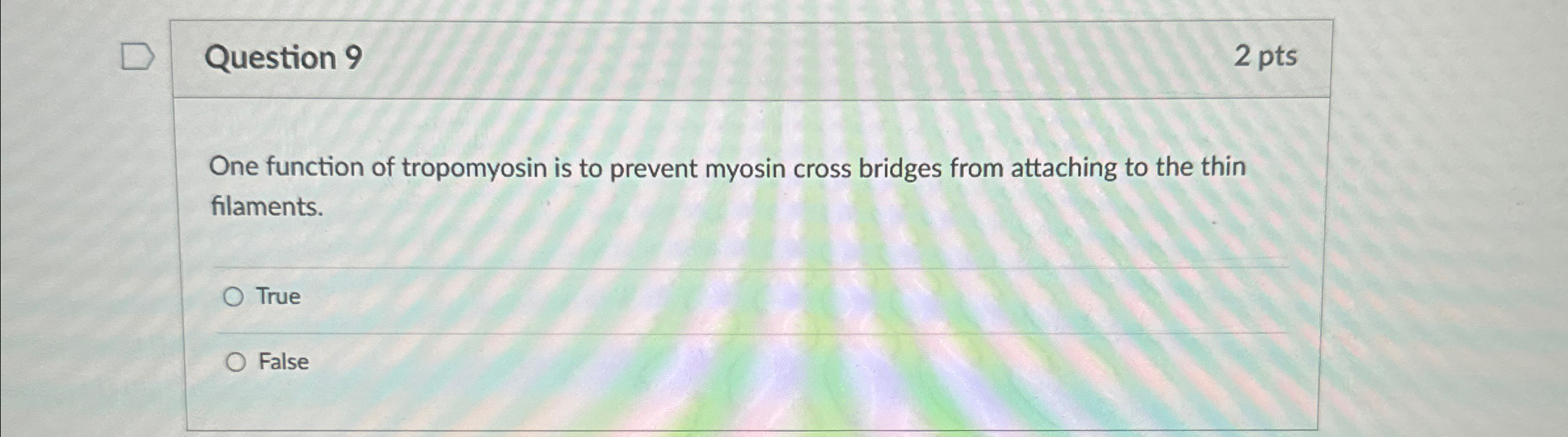 Solved Question 92 ﻿ptsOne function of tropomyosin is to | Chegg.com