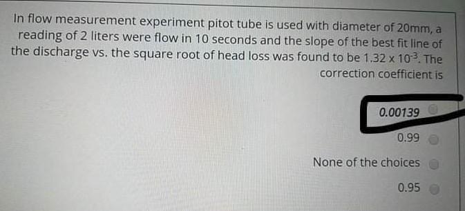 Solved In flow measurement experiment pitot tube is used | Chegg.com