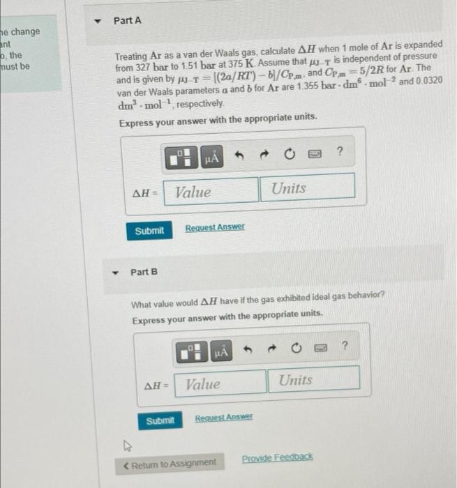 Solved Part A Treating Ar as a van der Waals gas, calculate | Chegg.com
