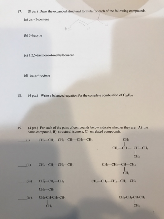 Solved 17. (8 pts.) Draw the expanded structural formula for | Chegg.com